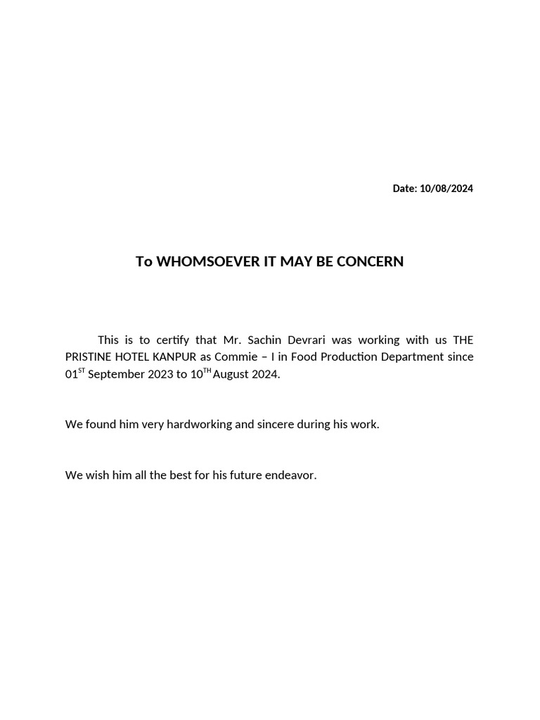 To Whomsoever It May Be Concern | PDF