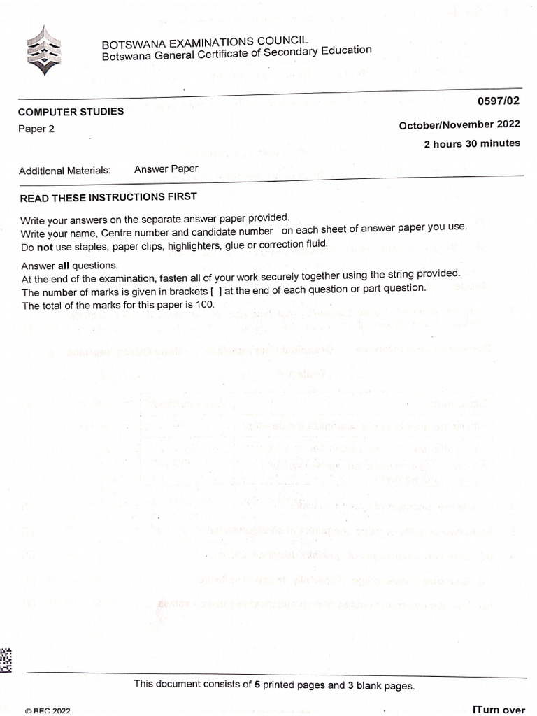 Computer Studies Pp2 - BGCSE 2022 | PDF