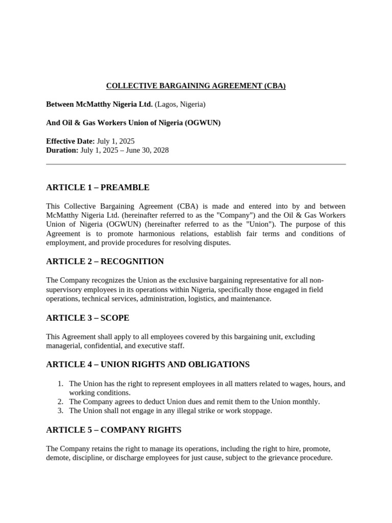 Collective Bargaining Agreement | PDF | Collective Bargaining | Employment