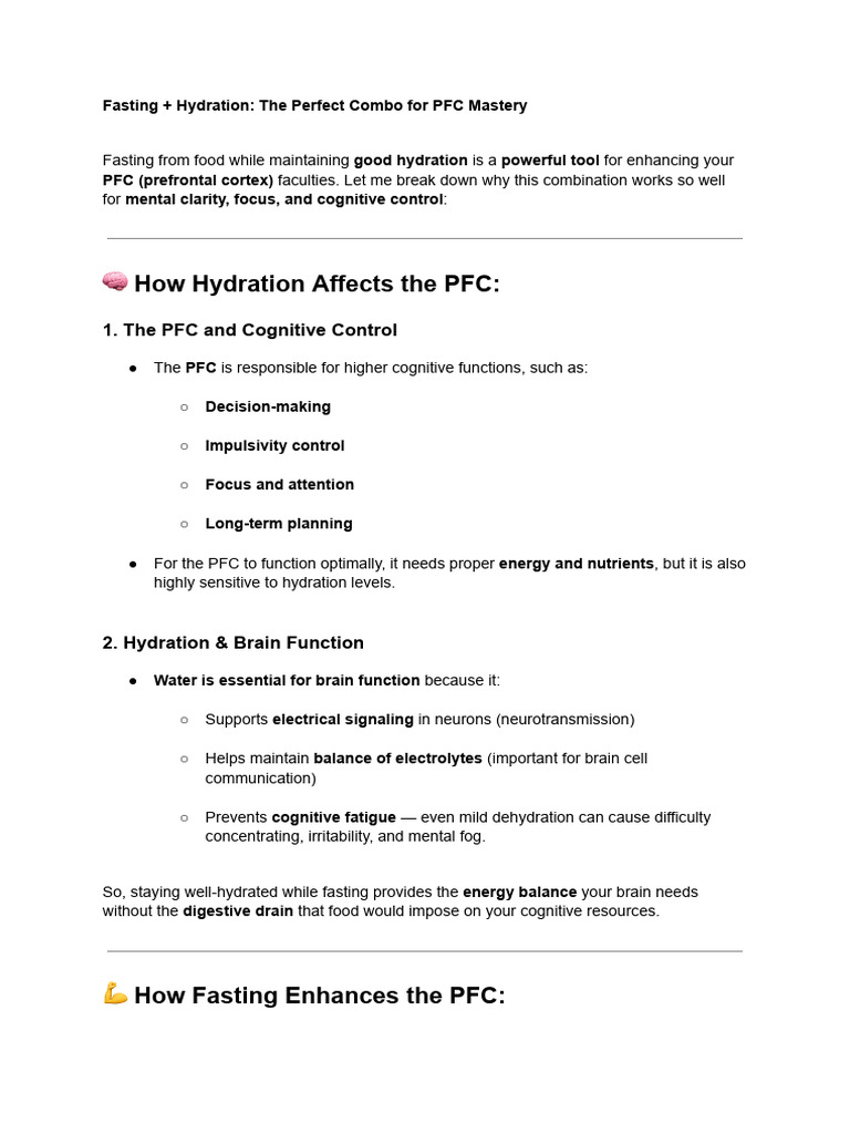 7-Fasting + Hydration - The Perfect Combo For PFC Mastery - Google Docs | PDF | Prefrontal ...