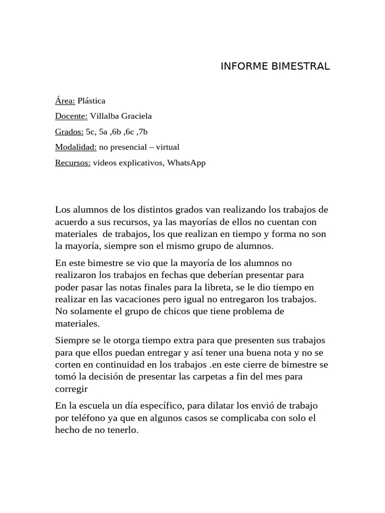 Informe Bimestral | PDF