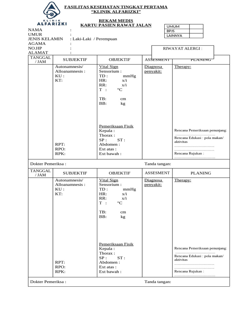 Form Isi Rekam Medis | PDF