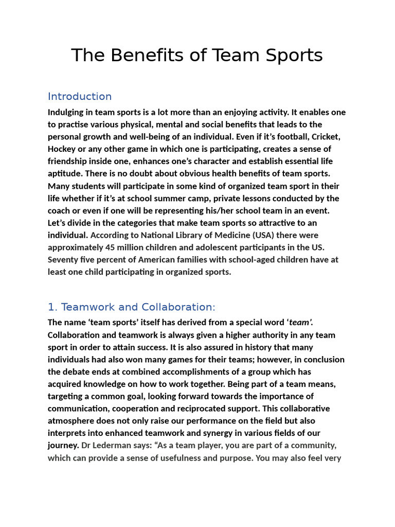 Benefits and Drawbacks of Team Sports | PDF | Sports | Behavioural Sciences