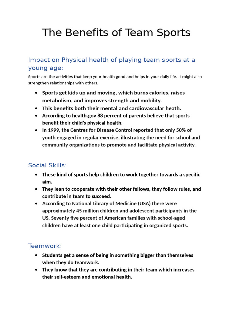 The Benefits of Team Sports Task 2 | PDF