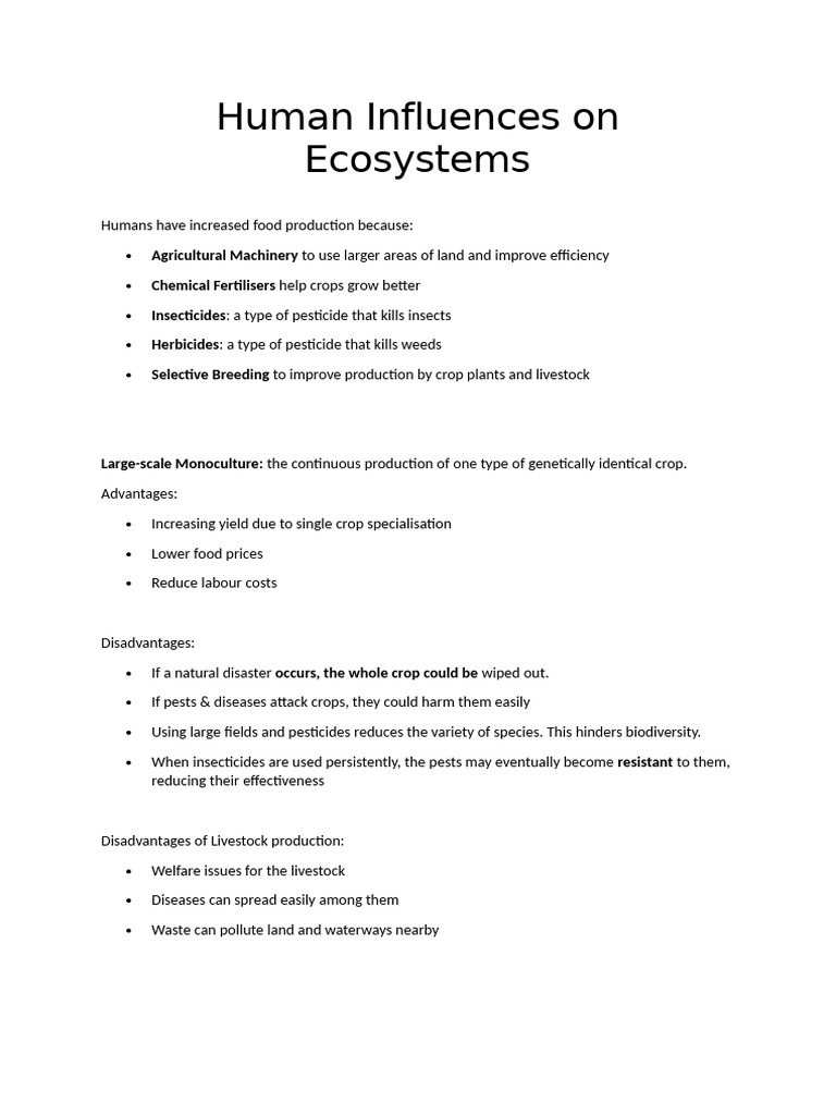 19. Human Influences on Ecosystems | PDF | Agriculture | Intensive Farming