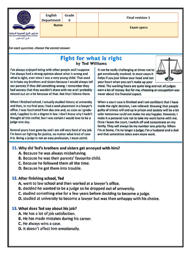 Grade 6 Final Revision1 | PDF