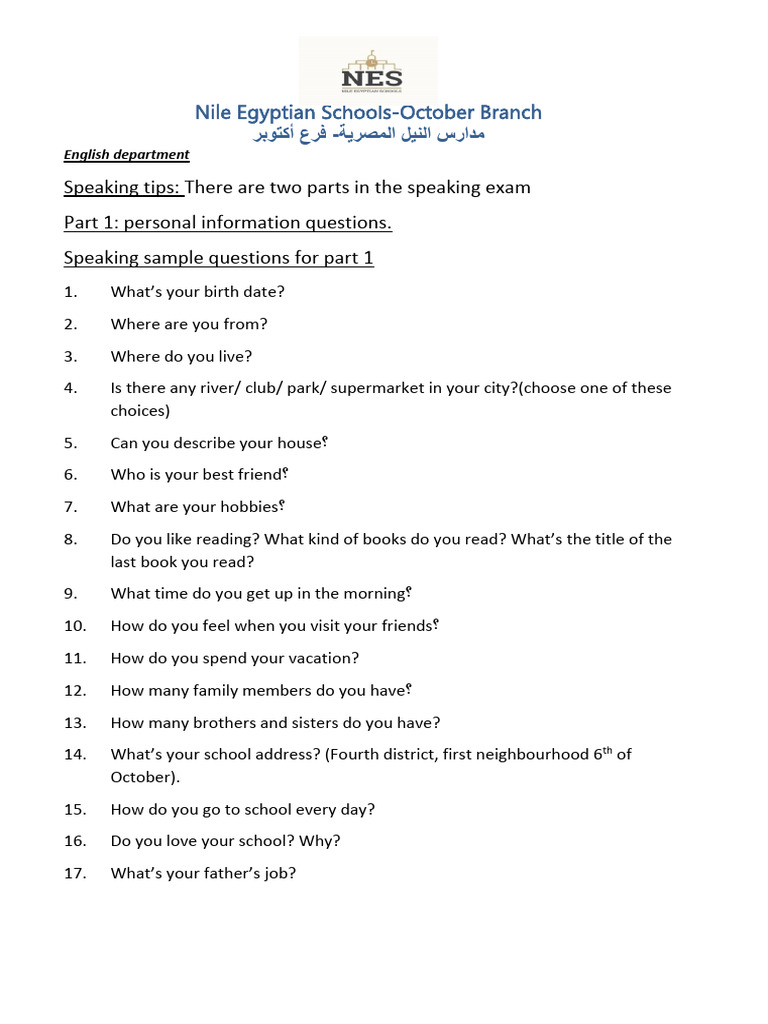 Speaking Tips With Sample Questions | PDF
