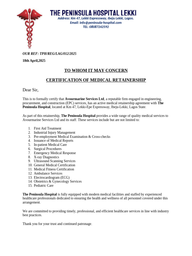 CERTIFICATION OF MEDICAL RETAINERSHIP | PDF