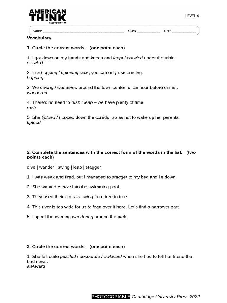 American Think Test With Answers A | PDF | Linguistics