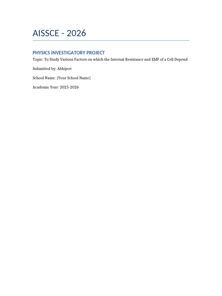 Internal Resistance EMF Project Final | PDF | Electrochemistry | Electrode