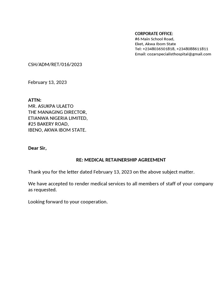 ENL Cozar Medical Retainership | PDF