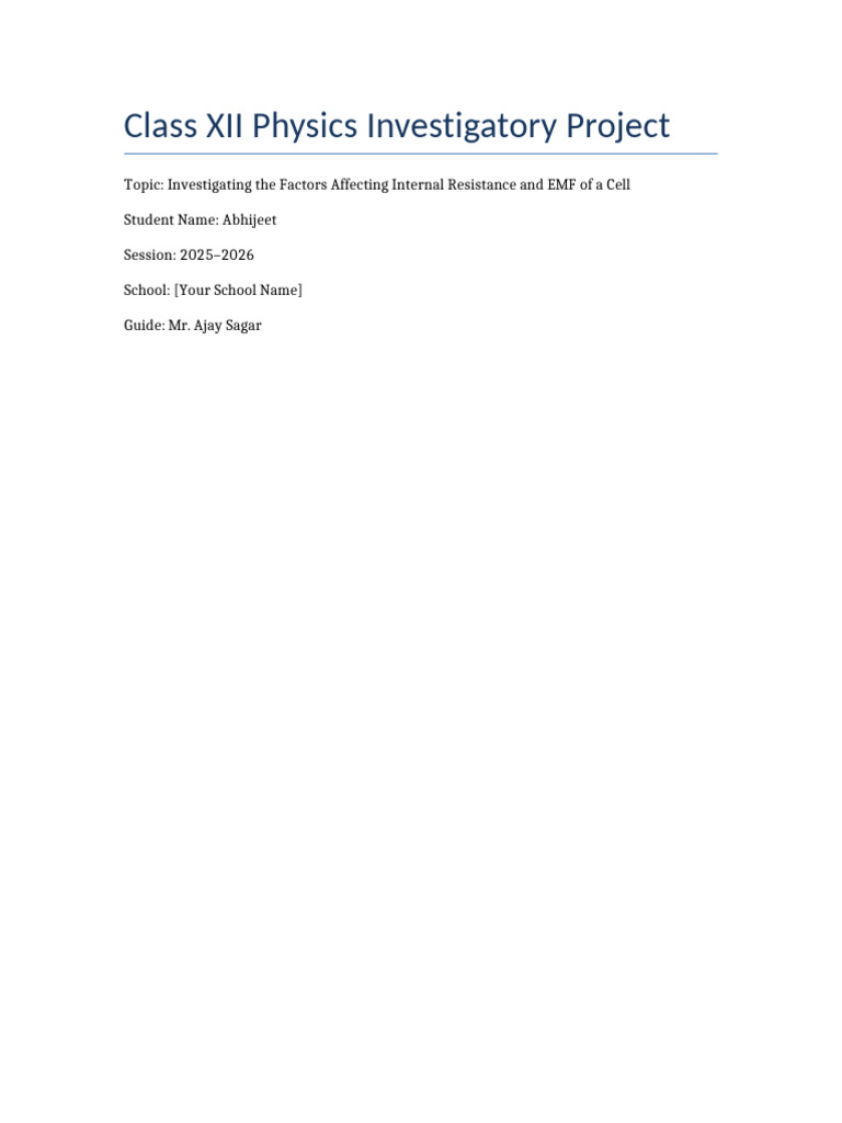 Internal Resistance EMF Project Variant3 | PDF