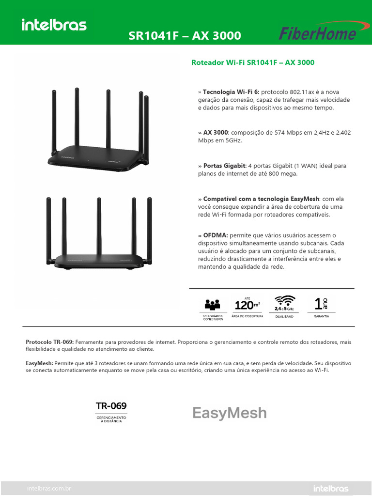 Datasheet SR1041F - Intelbras Fiberhome 04.02.2025 | PDF | Wi-Fi ...