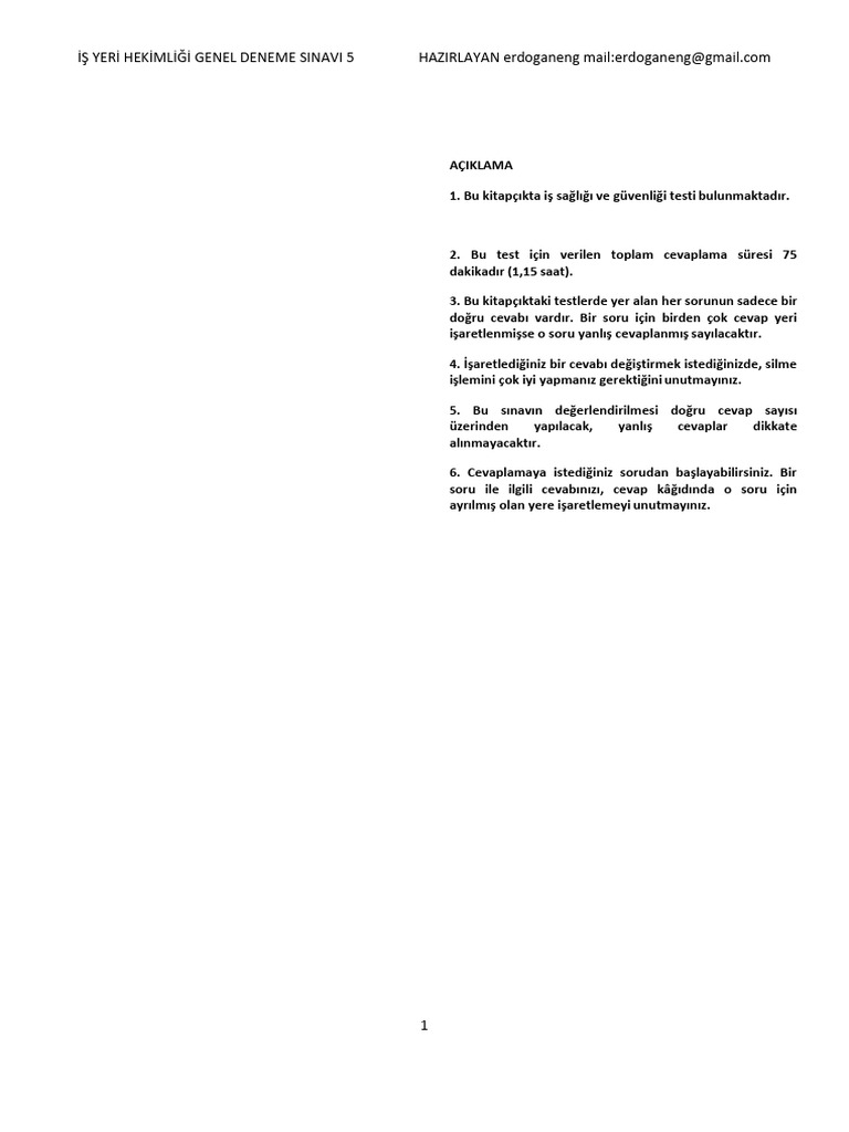 Iyh Genel Deneme 5 Cevaplar | PDF