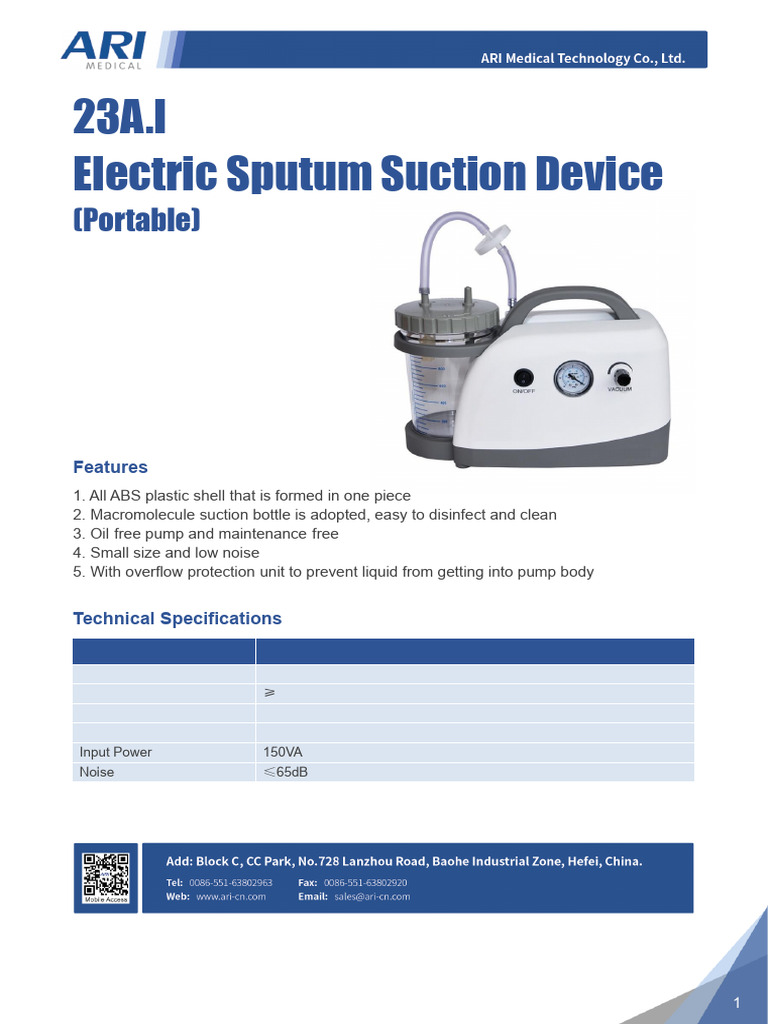Portable Electric Sputum Suction Device | PDF