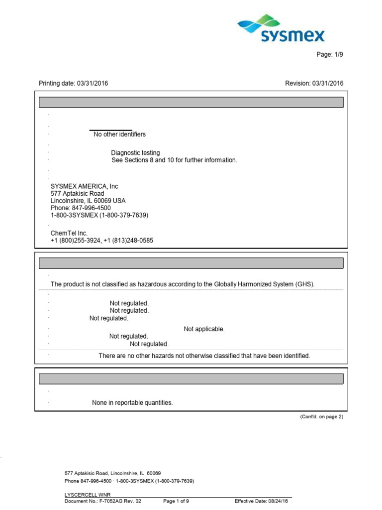 Lysercell WNR Safety Data Sheet | PDF | Safety | Occupational Safety ...