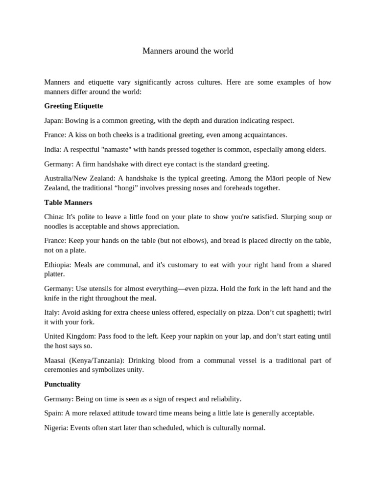 Global Manners and Etiquette Guide | PDF