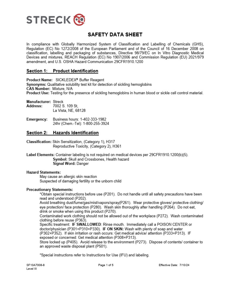 01 SICKLEDEX Buffer Reagent SDS | PDF | Personal Protective Equipment ...