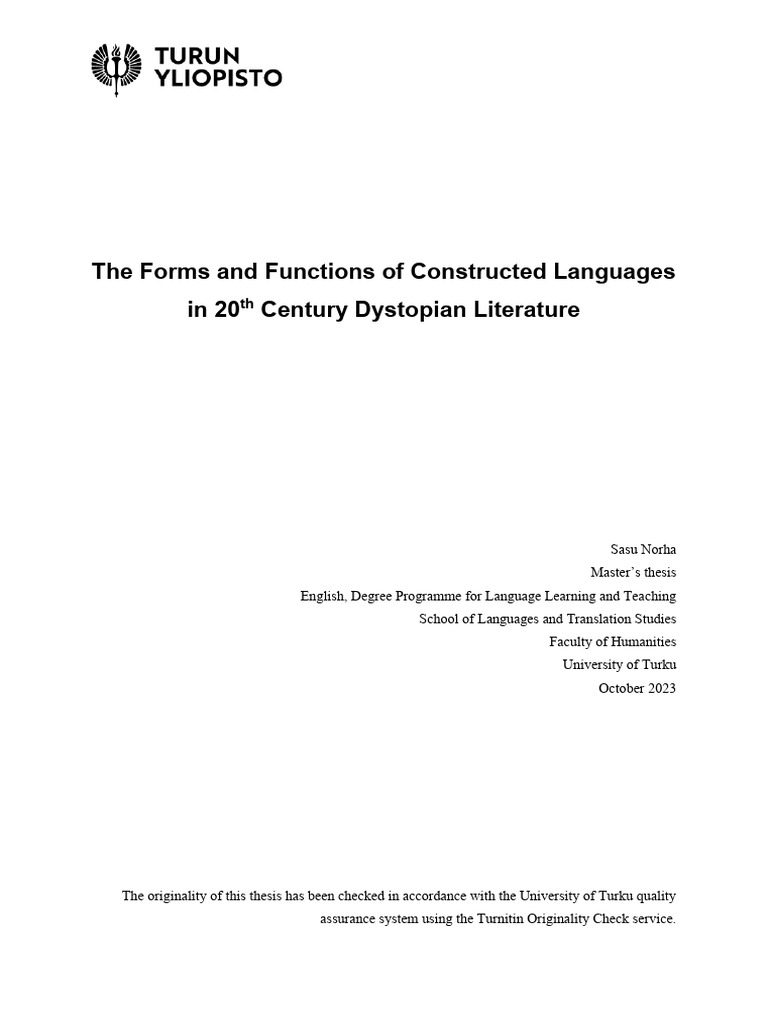 (MA) the Forms and Functions of Constructed Languages in 20th Century ...
