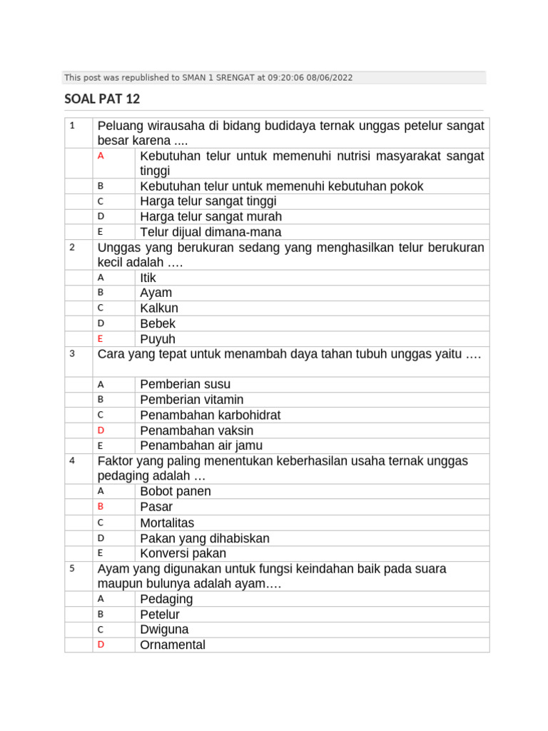 Template Soal Pkwu Pat 2023 | PDF
