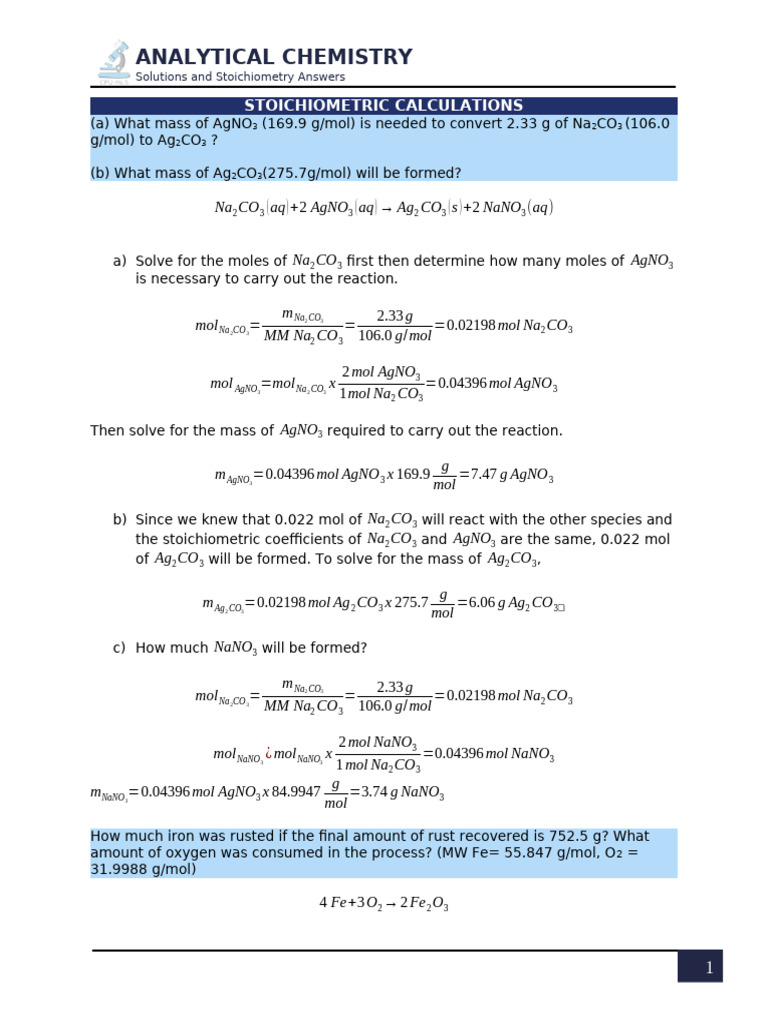 2.5. Stoichiometry Exercises Solutions | PDF | Stoichiometry | Mole (Unit)