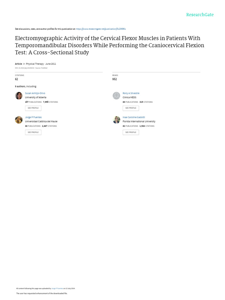 EMGactivity of Cervical Flexor Muscles in TMD | PDF | Electromyography