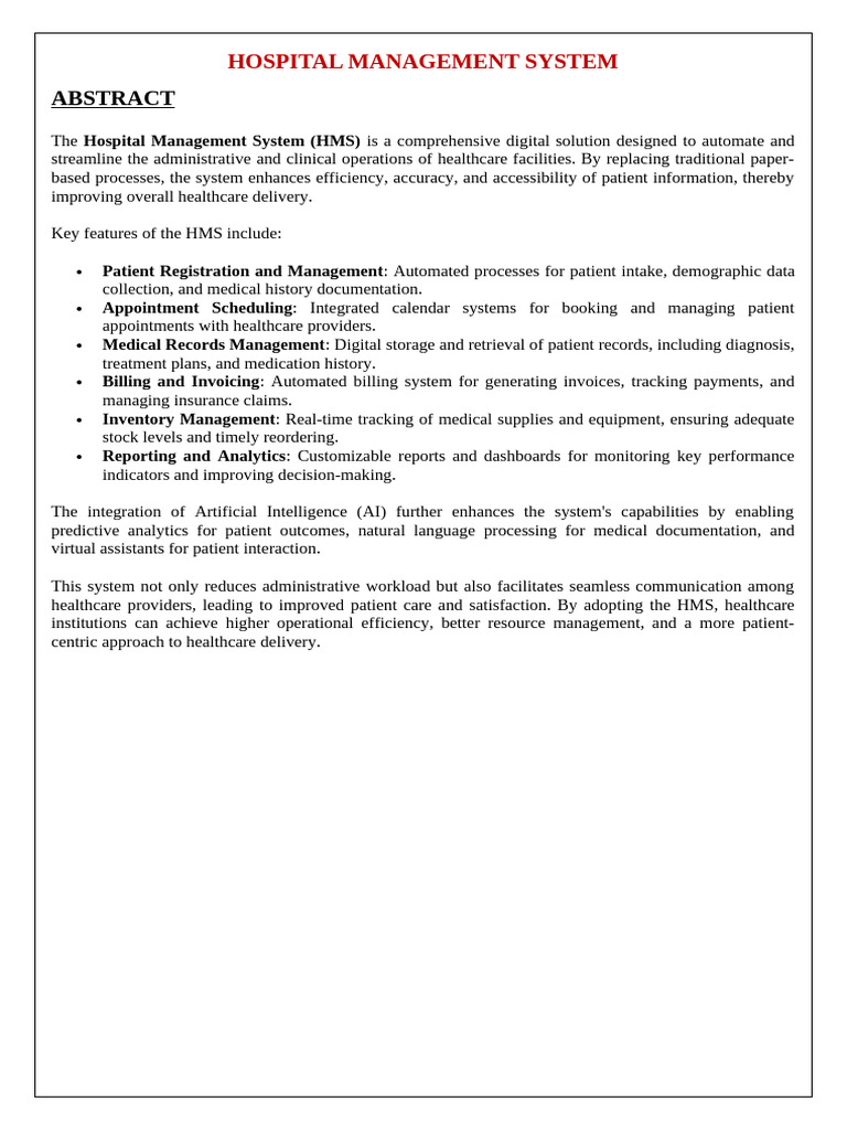 Hospital Management System (HMS) | PDF