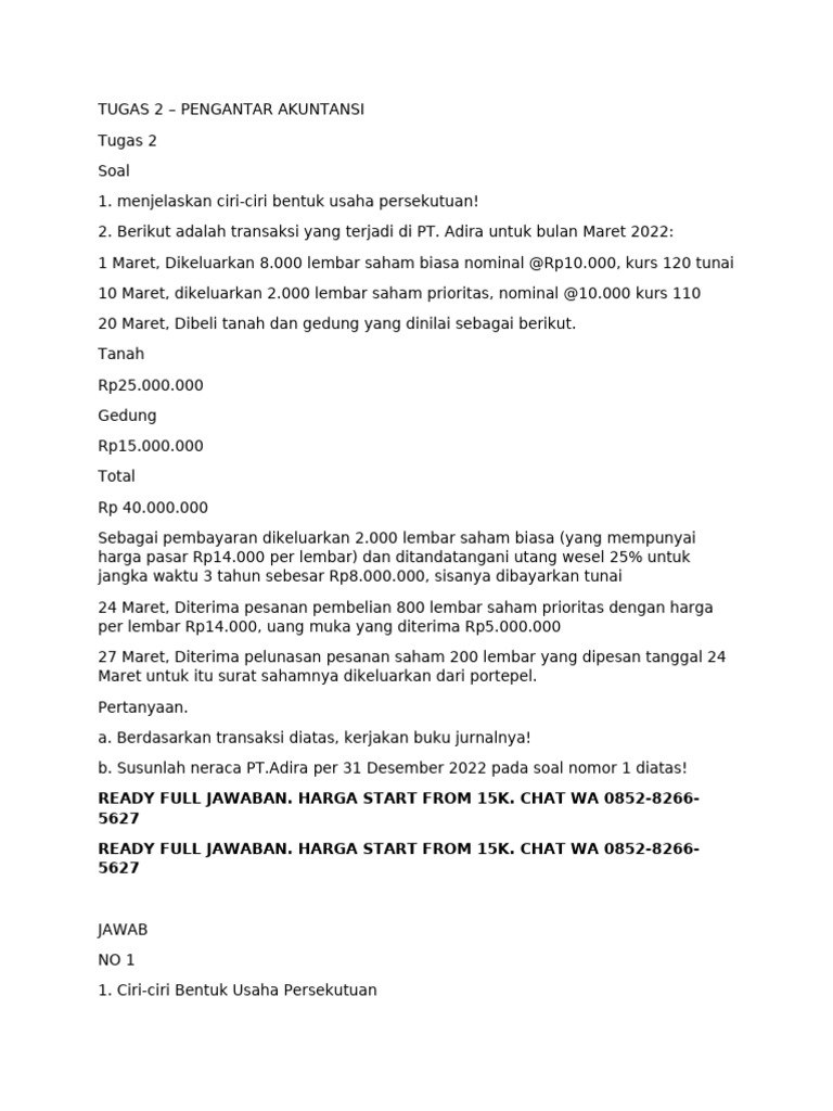 Tugas 2 - Pengantar Akuntansi | PDF