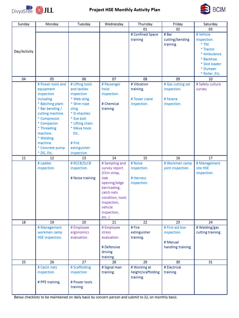 BCIM Monthly Activity Plan Calander May'25 | PDF | Manufactured Goods ...