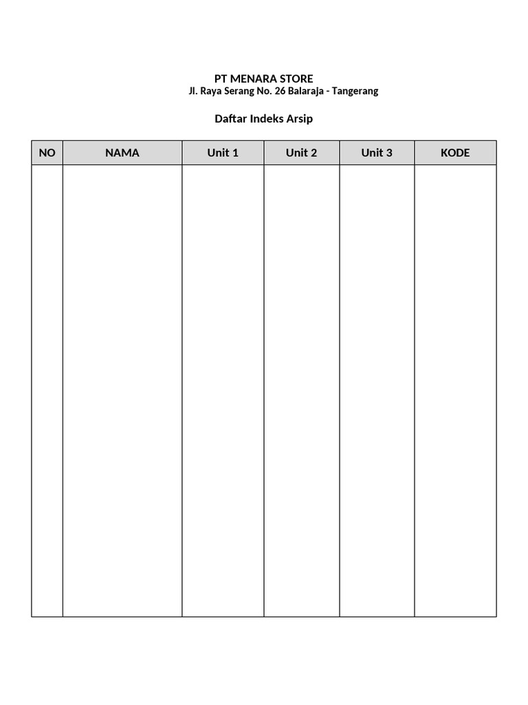 Form Daftar Indeks Arsip | PDF