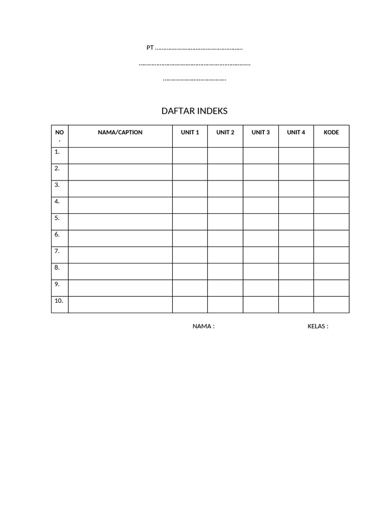 Form Daftar Indeks | PDF