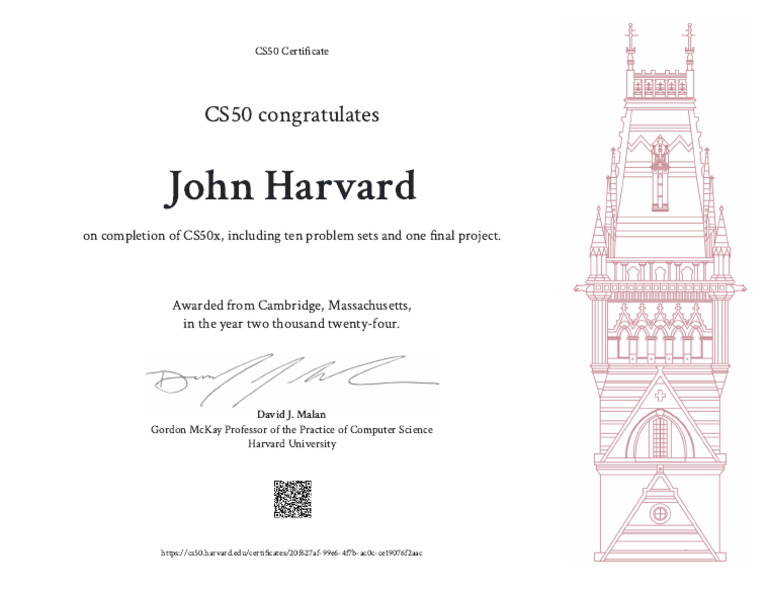 CS50 Certificate for John Harvard | PDF