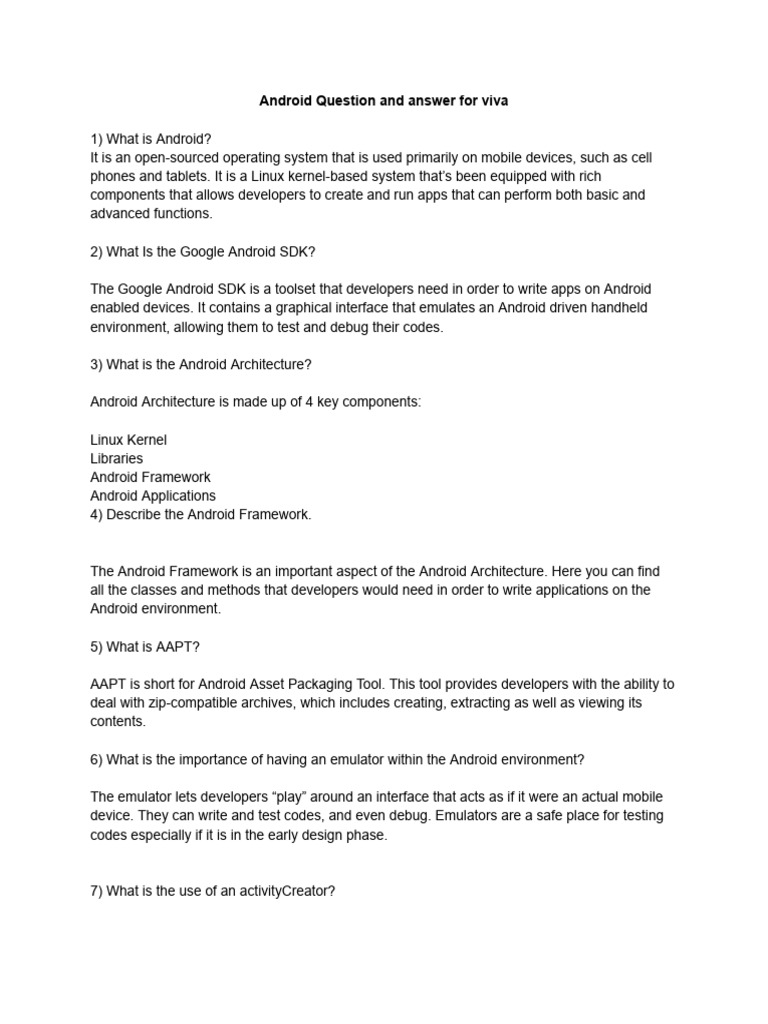 MAD Viva Questions and Answers | PDF | Android (Operating System) | Graphical User Interfaces