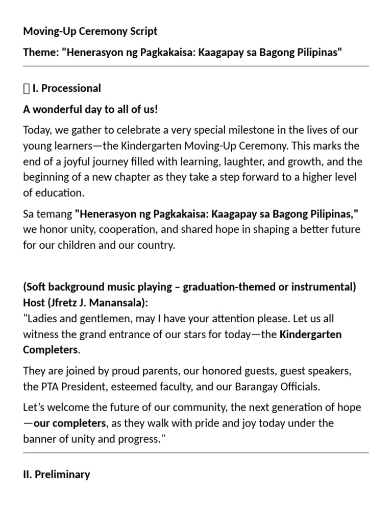 Moving-UP Ceremony Script | PDF