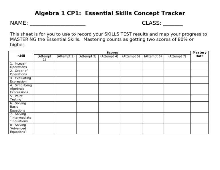 Skill Tracker (Student Copy) | PDF