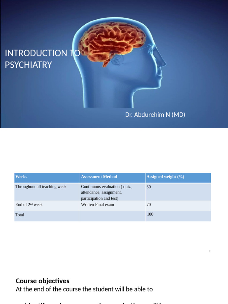 Intro To Psychiatry | PDF | Mental Disorder | Hallucination