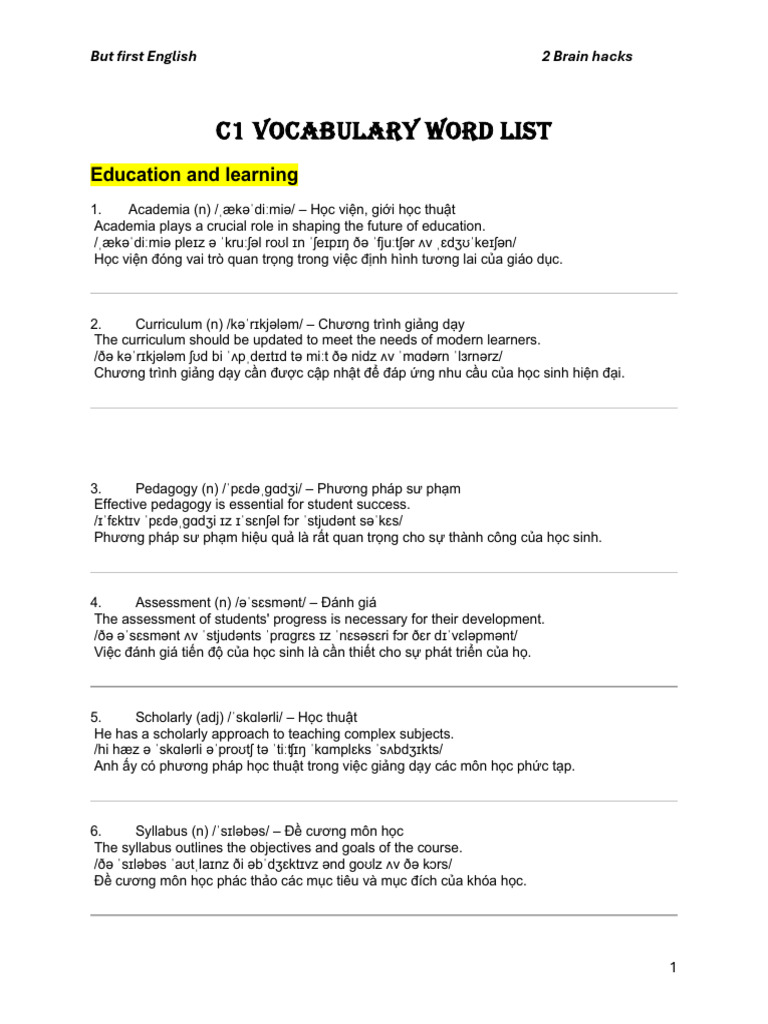 c1 Vocabulary Word List | PDF