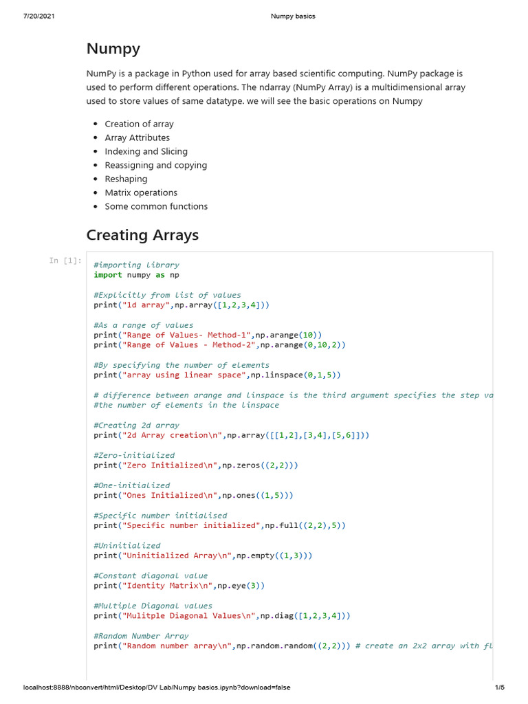 UQ21CA632B Unit2 Class10&11 Numpy Basics | PDF | Matrix (Mathematics) | Algebra