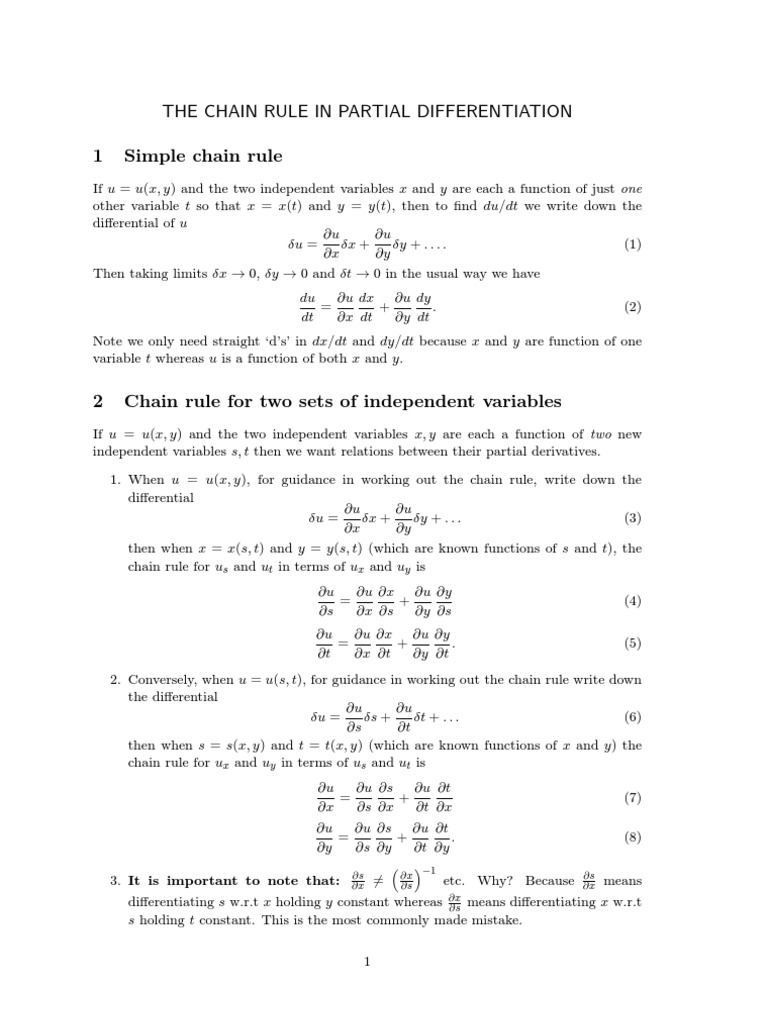 Chain Rule in Partial Differentiation | PDF