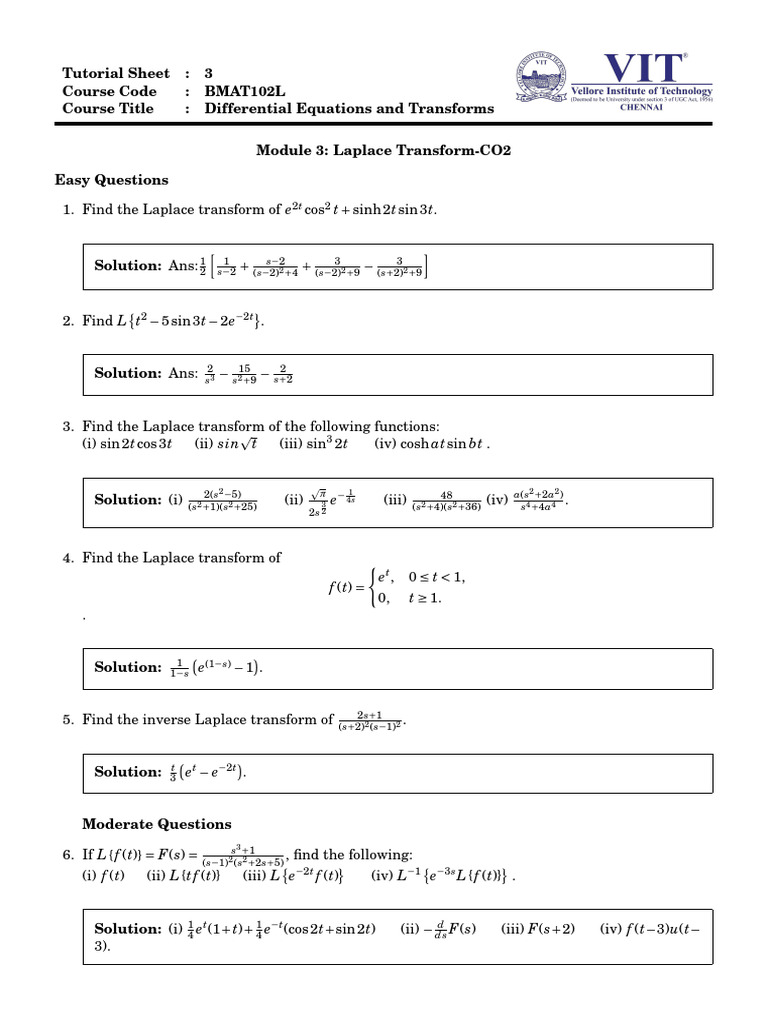 Module 3_Tutorial_sheet___DET___BMAT102L | PDF | Functions And Mappings ...