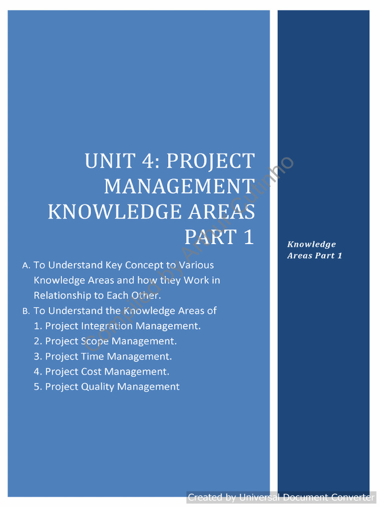 Unit 4 Project Management Knowledge Areas Part 1 | PDF
