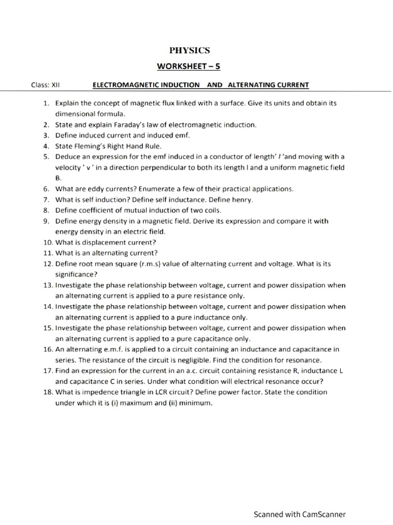 Emi Worksheet Physics 12 | PDF