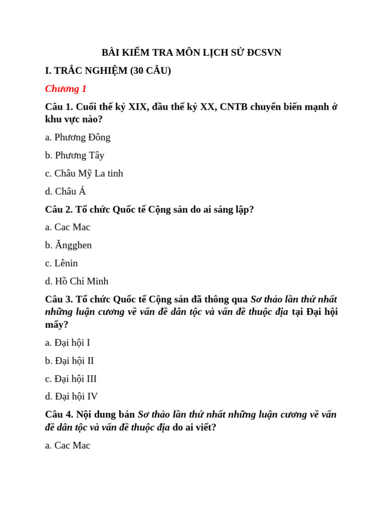 Bai Kiem Tra Mon LSDCSVN | PDF