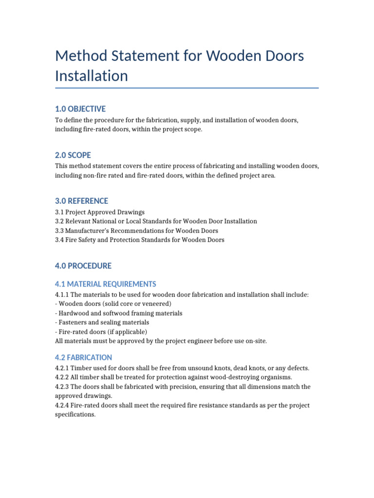 Wooden Doors Method Statement | PDF | Door | Wood