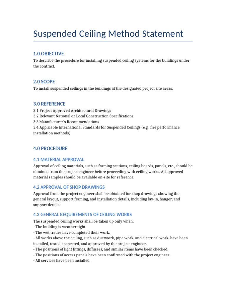 Suspended_Ceiling_Method_Statement | PDF | Drywall | Ceiling