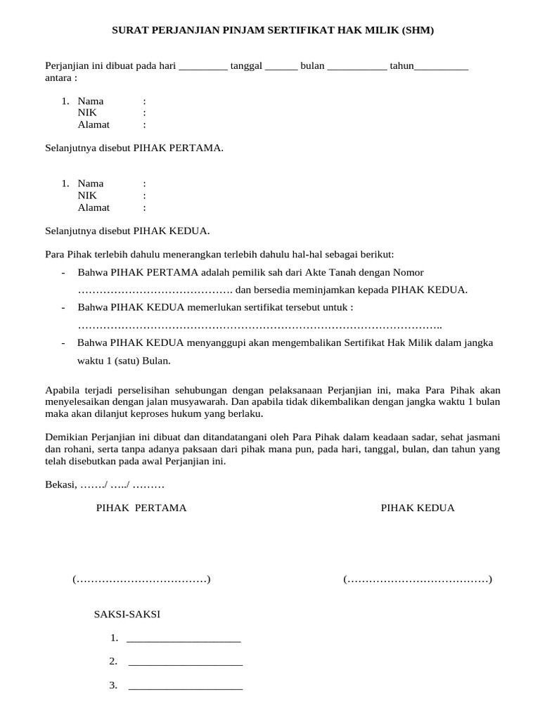 SURAT_PERJANJIAN_PINJAM_SERTIFIKAT | PDF