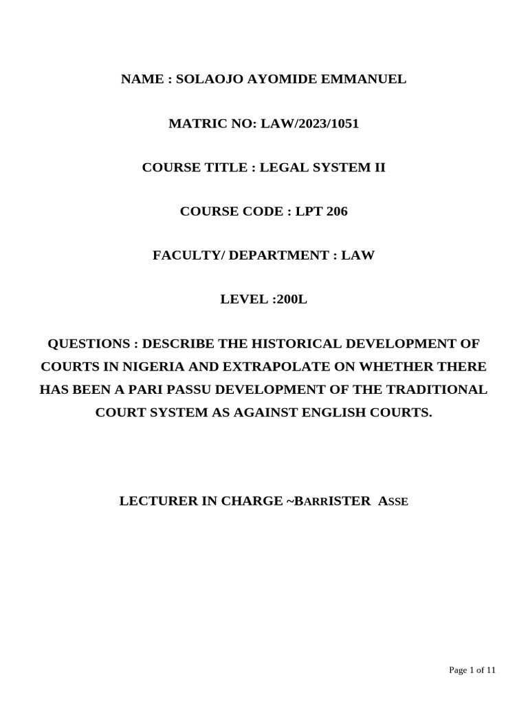 Solaojo Ayomide Emmanuel LPT 206 | PDF | Common Law | Nigeria