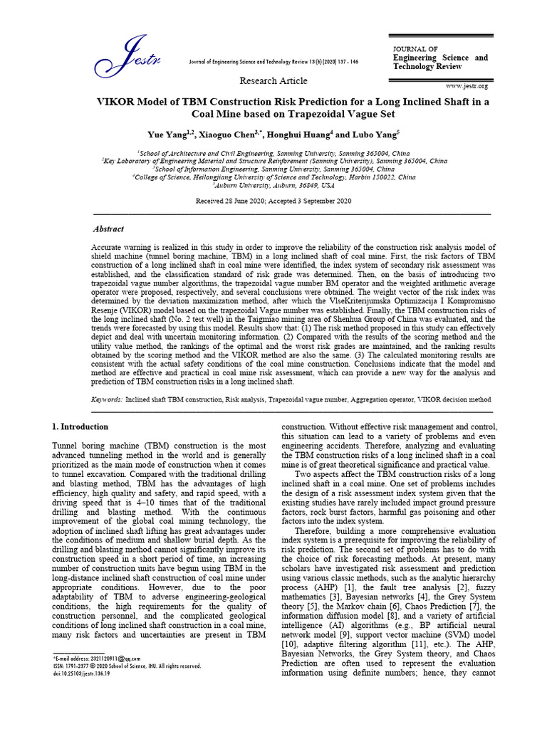 VIKOR Model of TBM Construction Risk Prediction for a Long Inclined ...