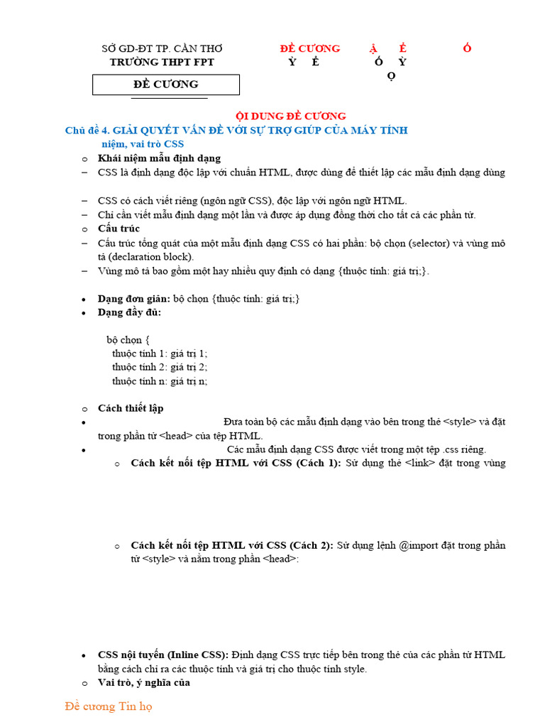 (K12-CK2) Đề Cương Môn Tin Học ICT | PDF