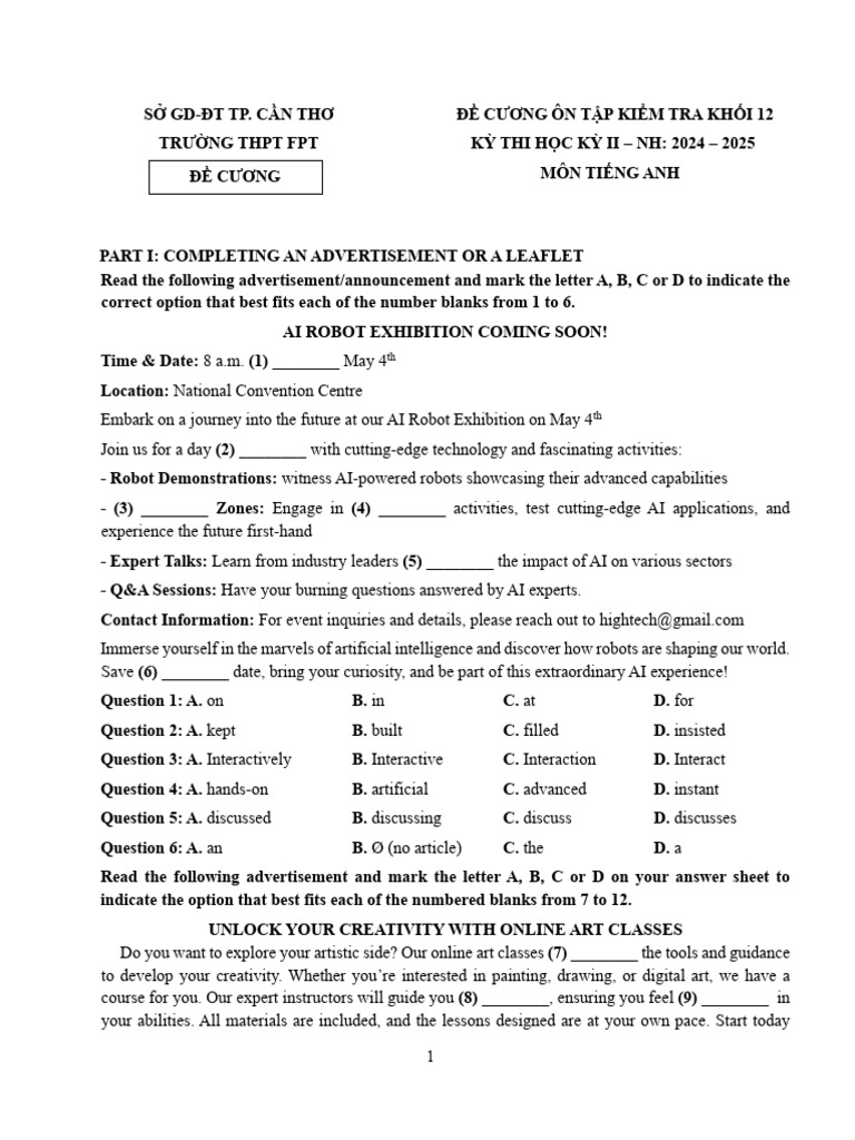 (K12-CK2) Đề Cương Môn Tiếng Anh | PDF | Conservation Biology | Endangered Species